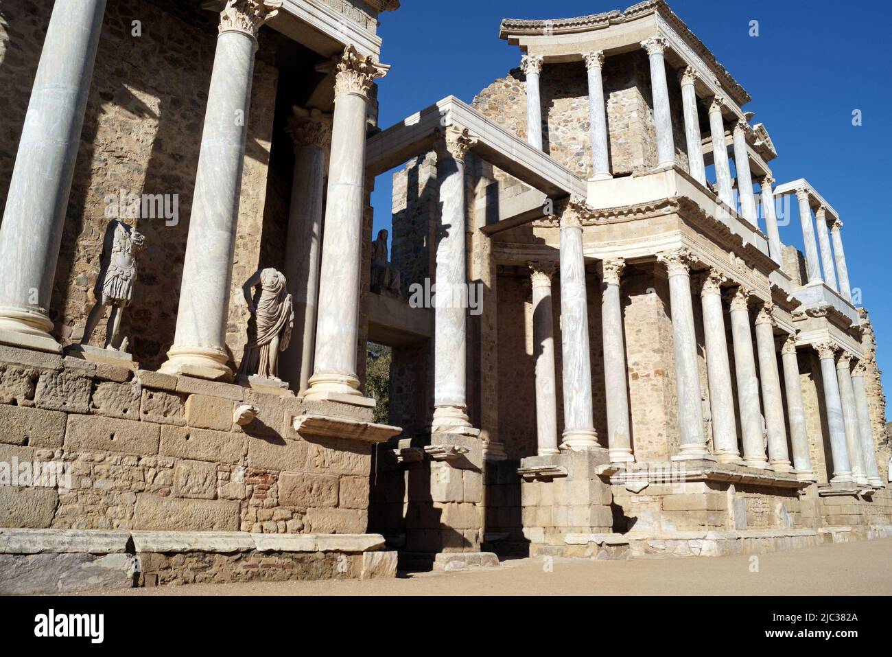 Ancient Roman Theater, built in 15-16 BC, colonnade of the front stage ...