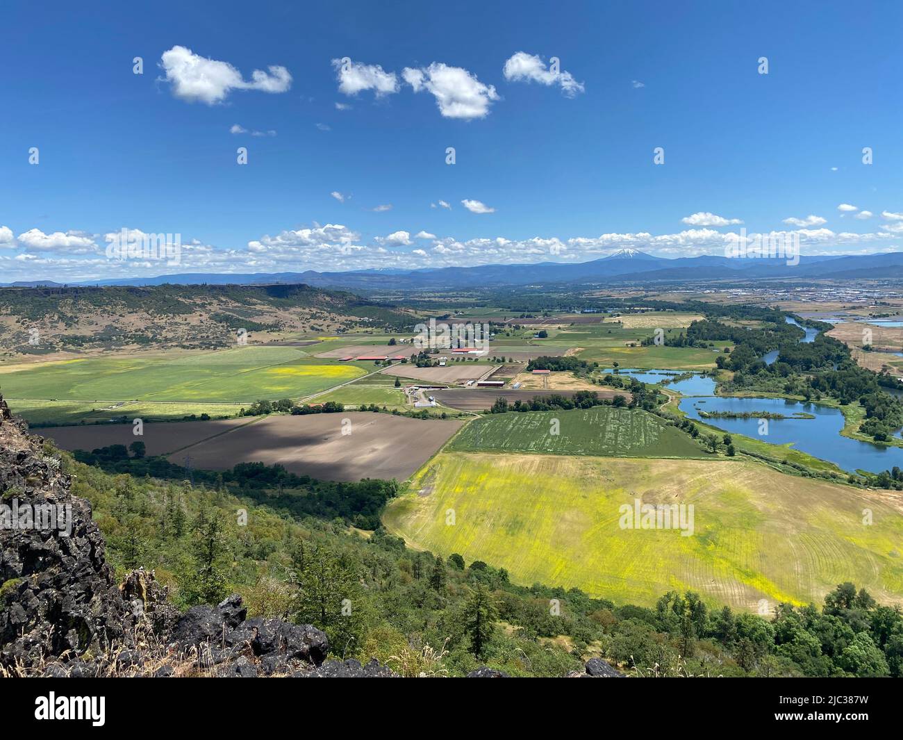 Aerial View of the lush green Rogue Valley in Southern Oregon from atop ...