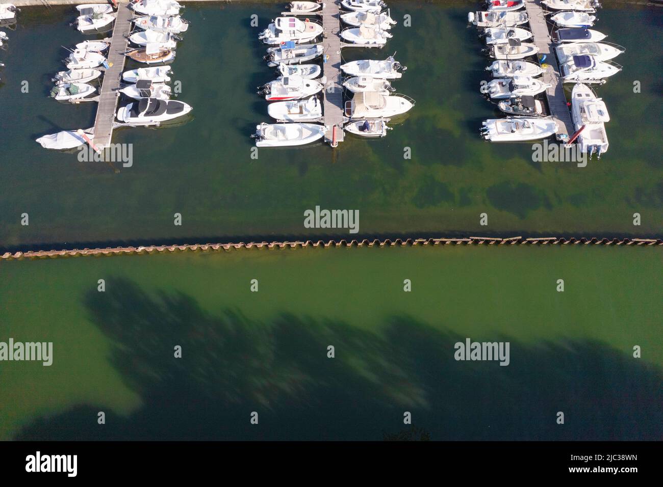 Aerial view of the small river port of Cinquale, province of Massa ...