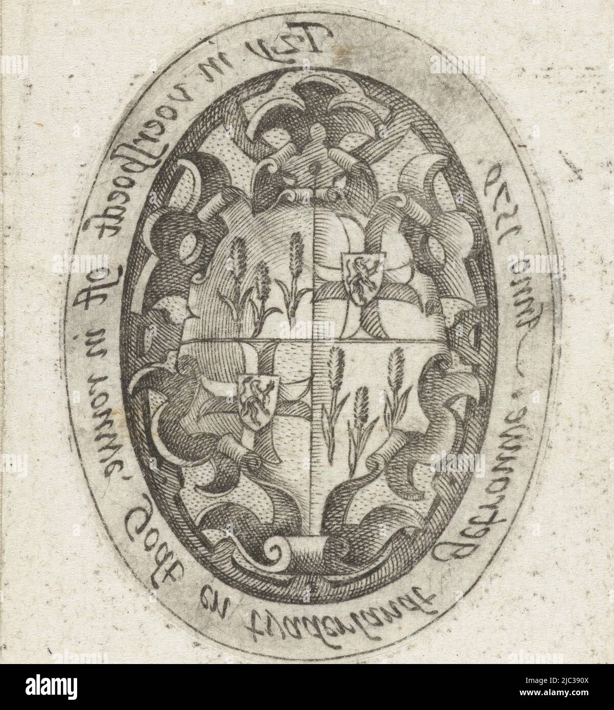 Family crest (twice a cross with a lion, twice three ears of corn) in ...