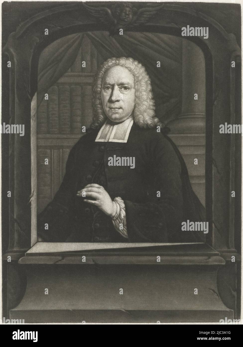 The German preacher Johann Hinrich Pratje in a niche. In the background ...
