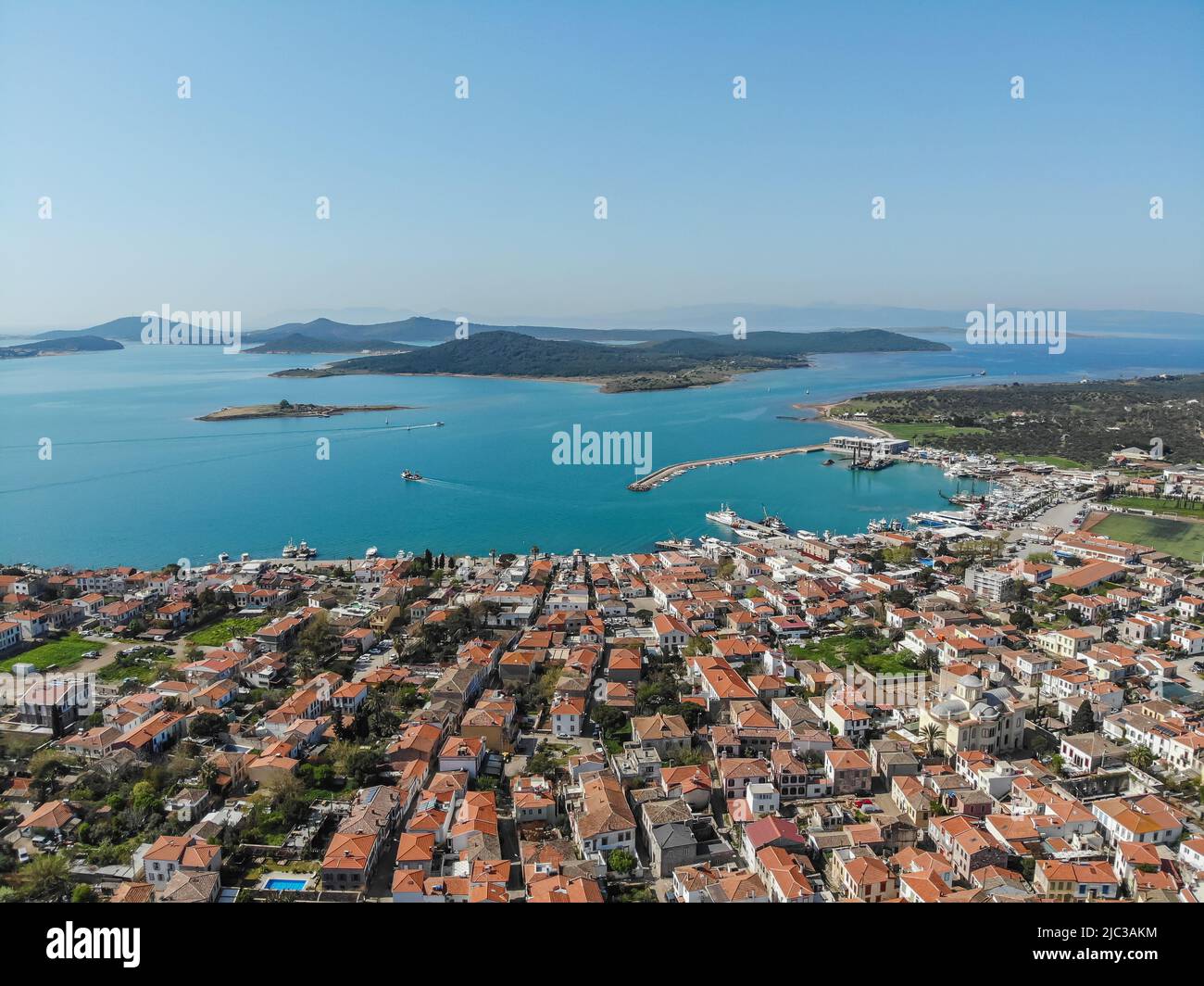 Cunda Island aerial view inn Ayvalik, Turkey. Created by drone camera ...