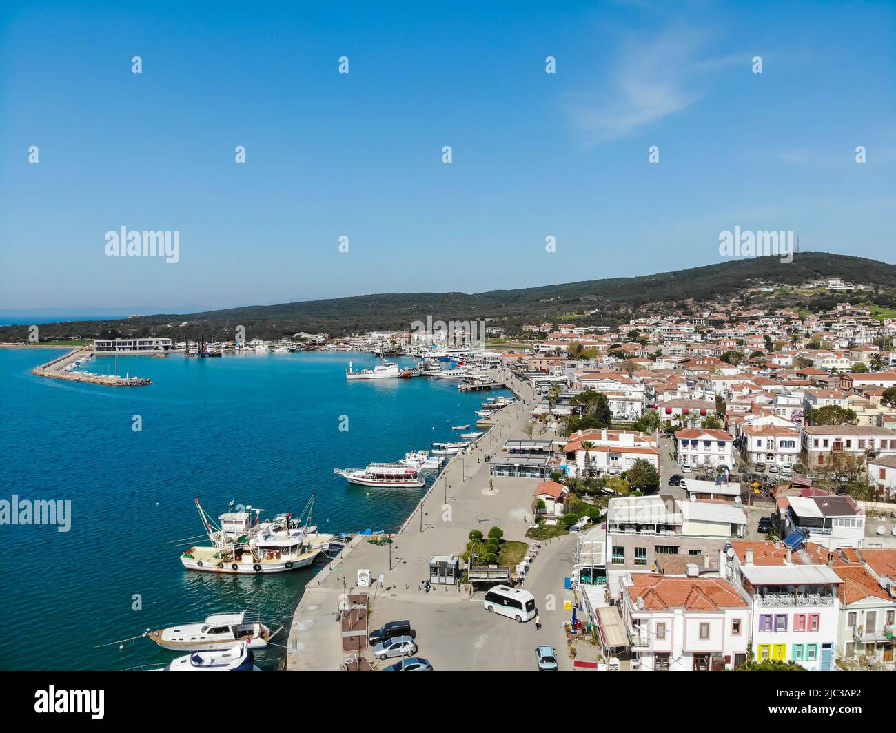 Cunda, Ayvalik aerial shot. Seascape of touristic town Cunda, It is a ...