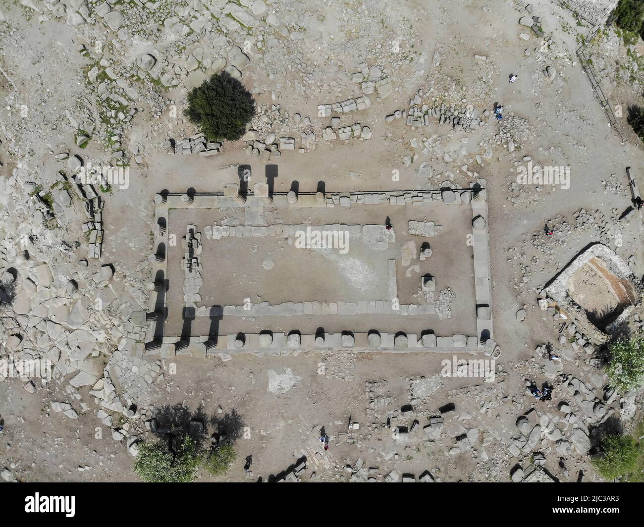 Aerial view of the ruins, ancient temple of goddess Athena in Assos ...
