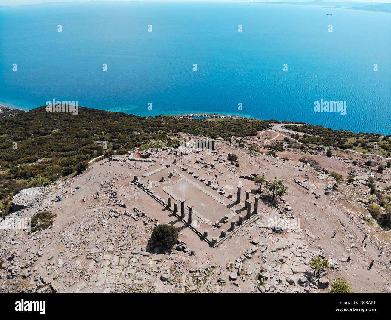 Assos, Athena temple. Aerial view of the ruins in the ancient city of ...