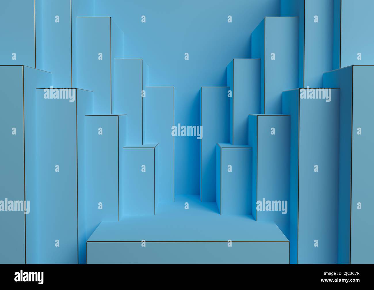 Bright, light sky blue 3D rendering product display podium or stand ...