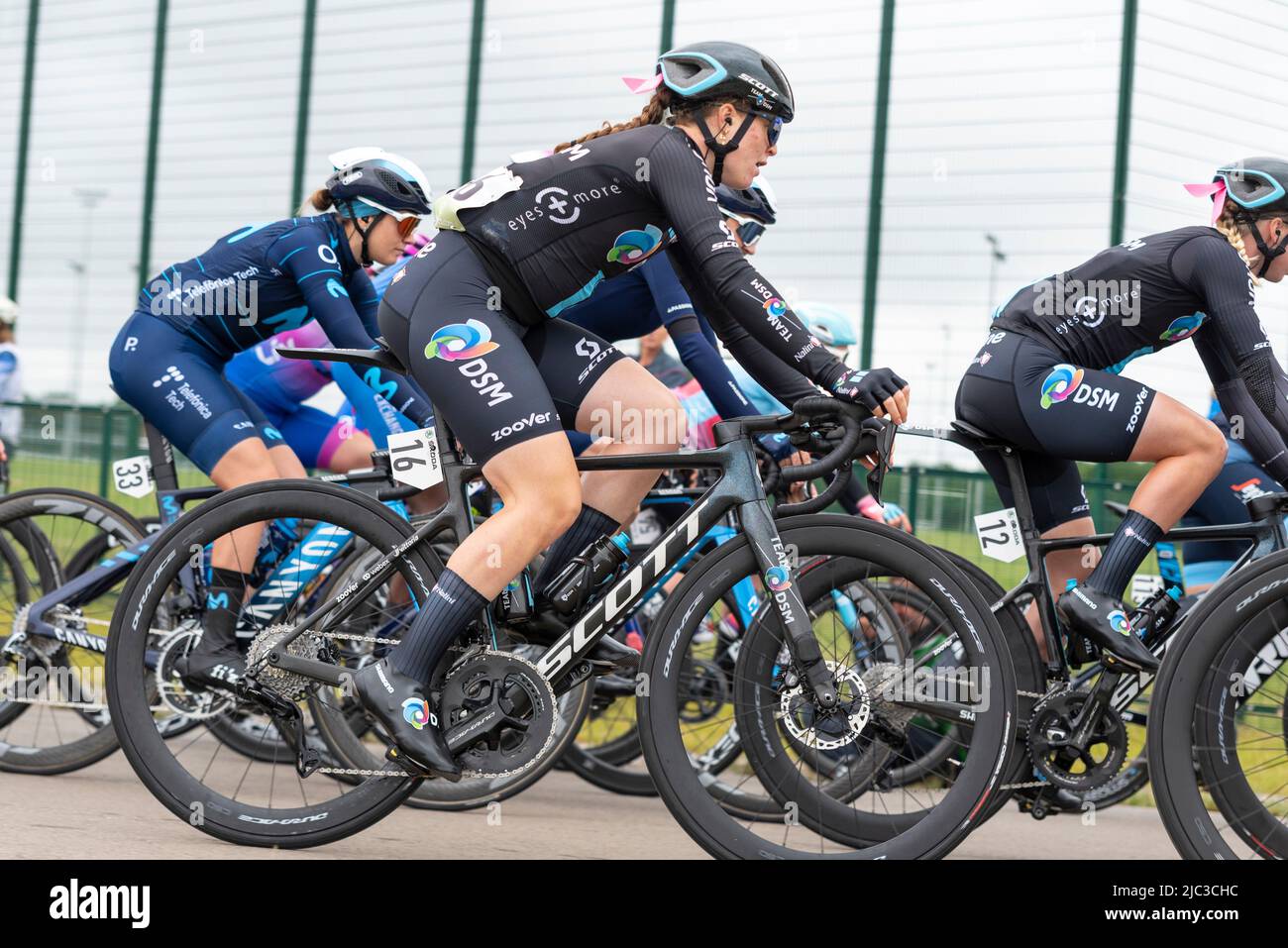 Cyclists at Colchester Sports Park racing in the UCI Women’s Tour cycle ...