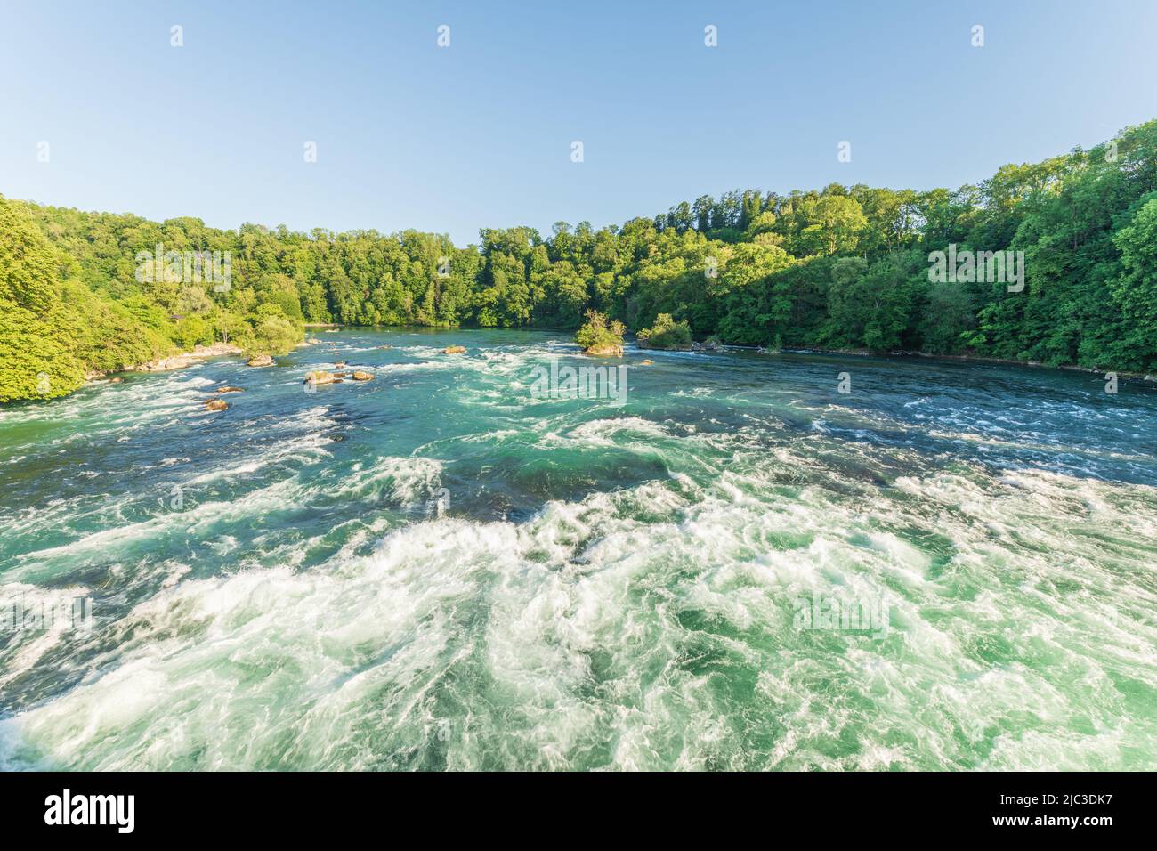 Fast currents in Rhine Falls in spring. Neuhausen am reinfall ...