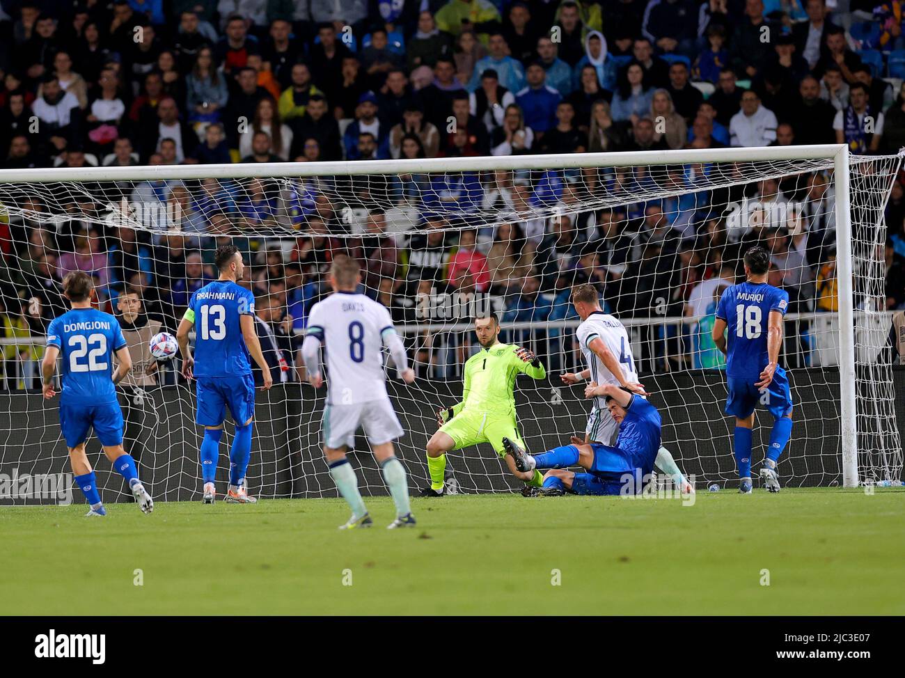 Northern Ireland's Daniel Ballard (second right) scores their side's ...