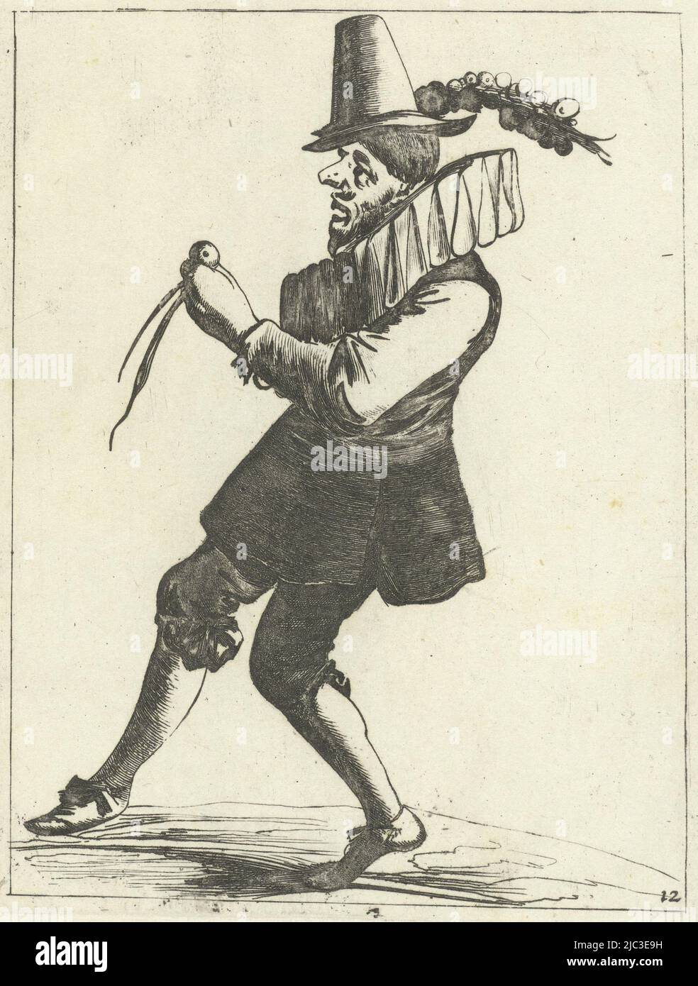 Satirical depiction of a Spanish captain tipping to the left, with a ...