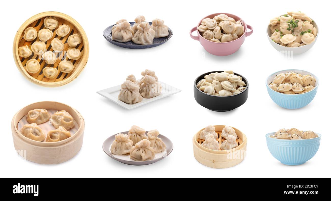 Set of boiled traditional dumplings on white background Stock Photo - Alamy
