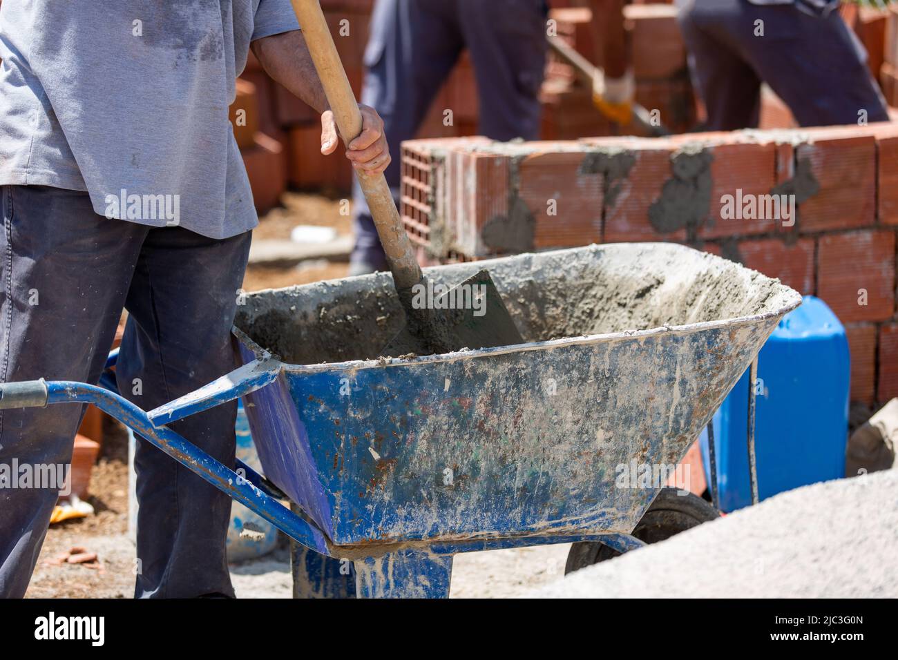 Masters who make concrete mortar and masonry in construction in Turkey ...