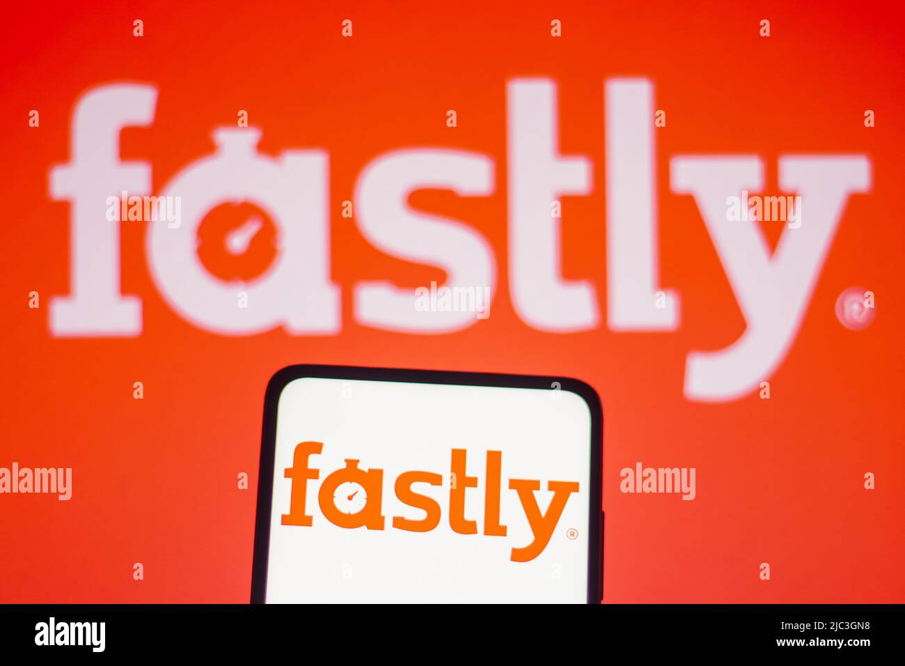 In this photo illustration, the Fastly logo is displayed on a ...