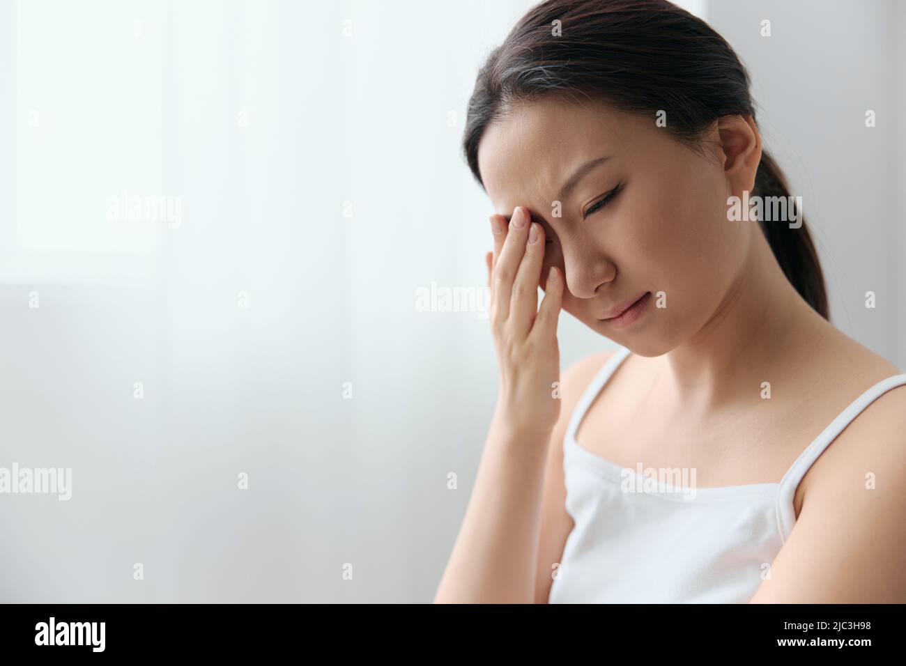 Suffering From Strong Eye Pain. Eyesight problem. Tormented suffering ...