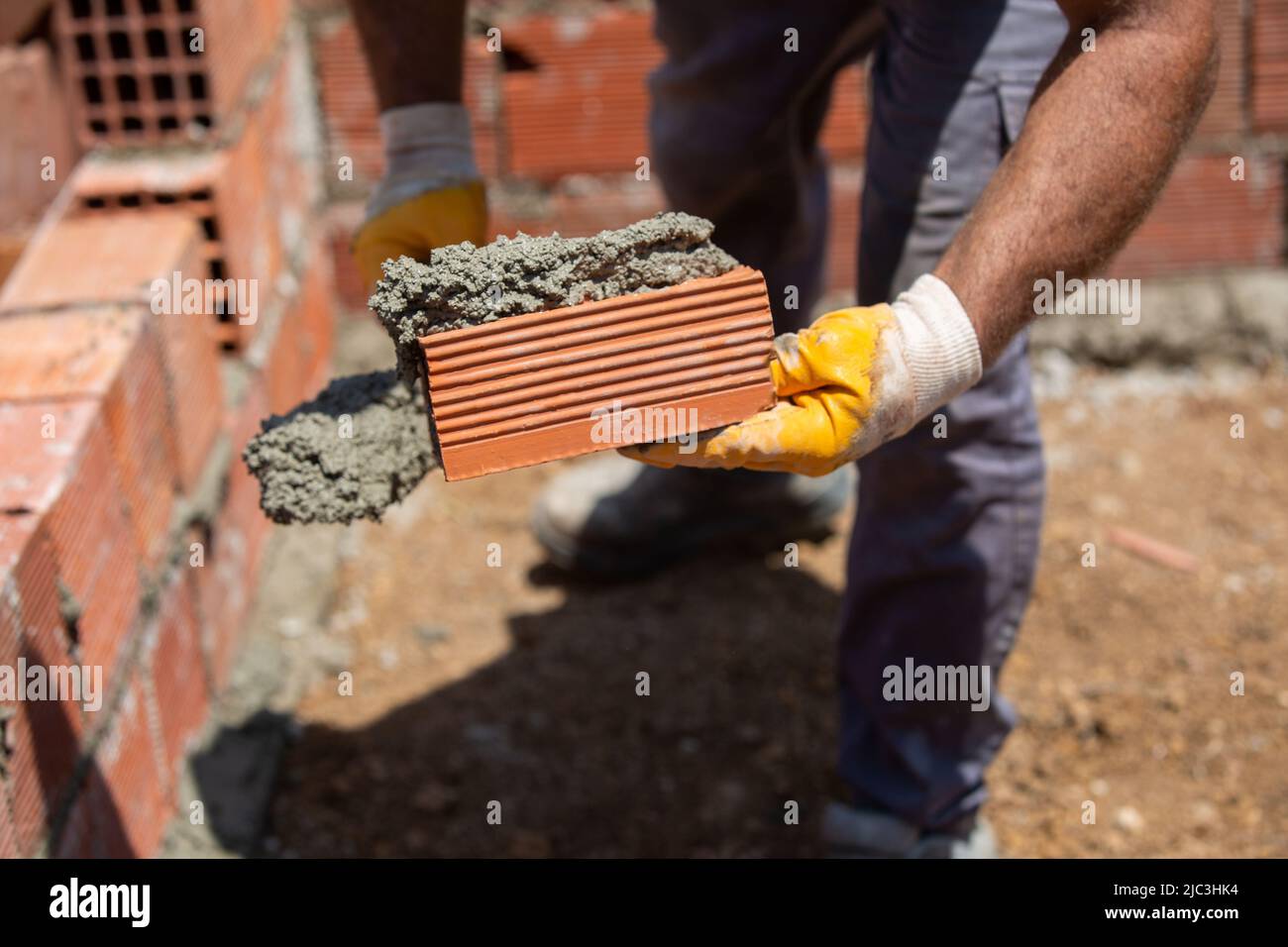 Masters who make concrete mortar and masonry in construction in Turkey ...