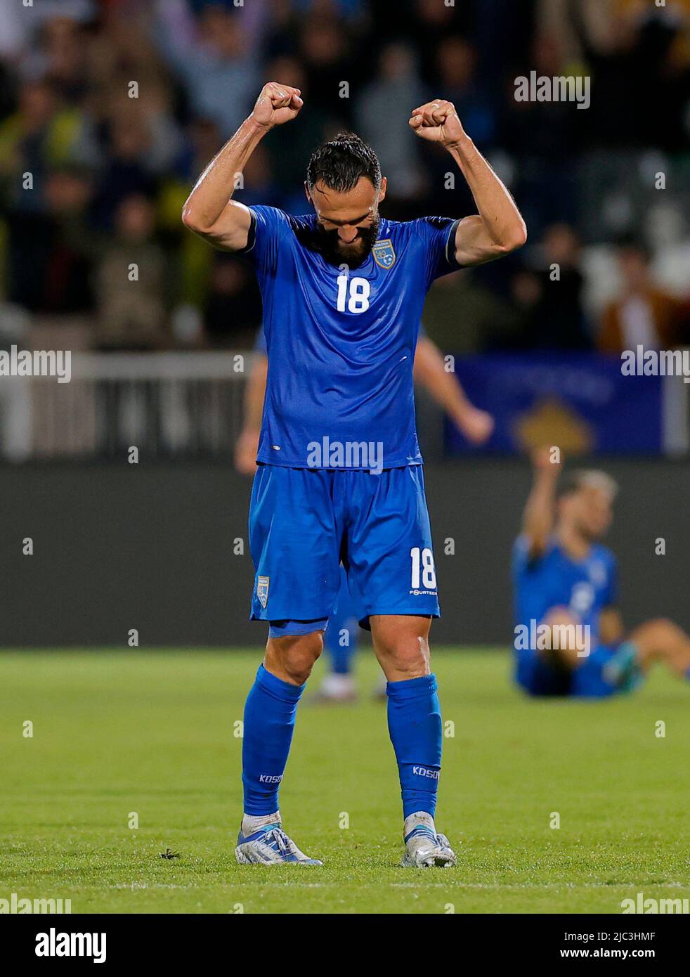 Kosovo's Vedat Muriqi celebrates at the end of the UEFA Nations League ...