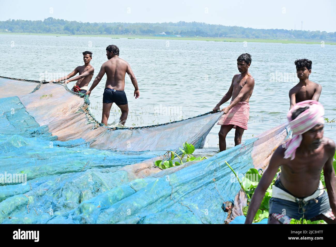 group fishing with net in the river Stock Photo - Alamy