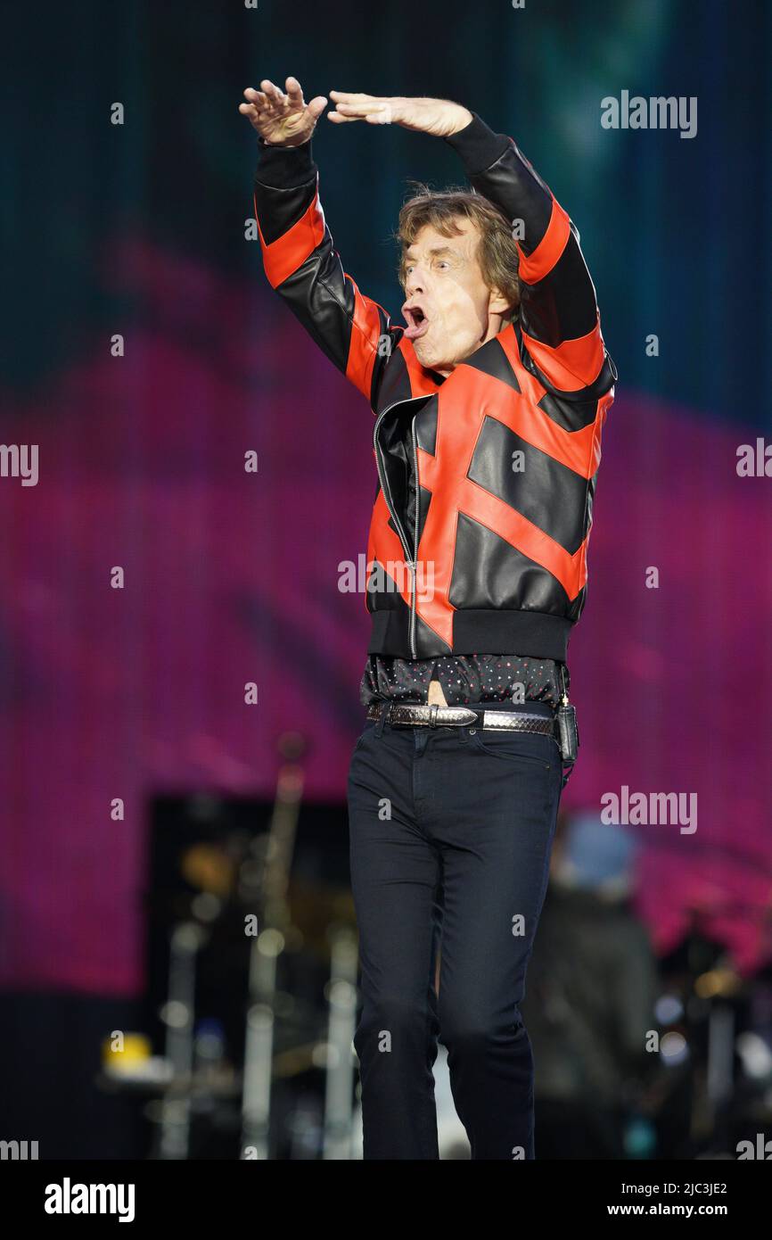 Mick Jagger during The Rolling Stones performing on stage during the ...