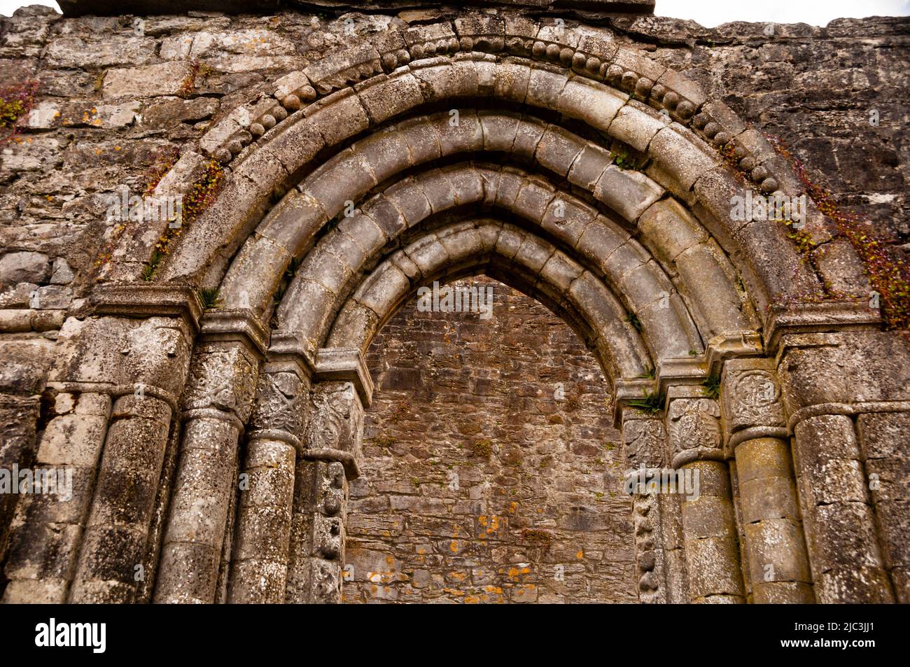 Arched Romanesque entrance to Cong Abbey ruins in Cong, Ireland Stock ...