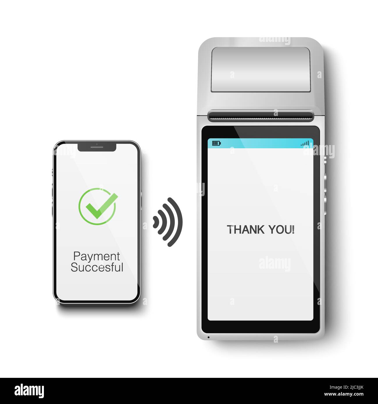 Vector 3d NFC Payment Machine and Smartphone. Payment Succesful. Approved Transaction. POS ...