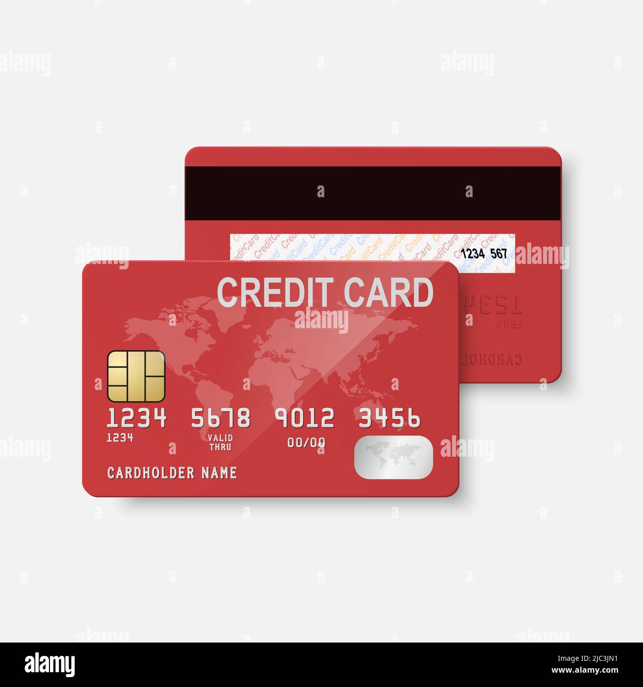 Vector 3d Realistic Red Credit Card with Map Isolated. Design Template ...