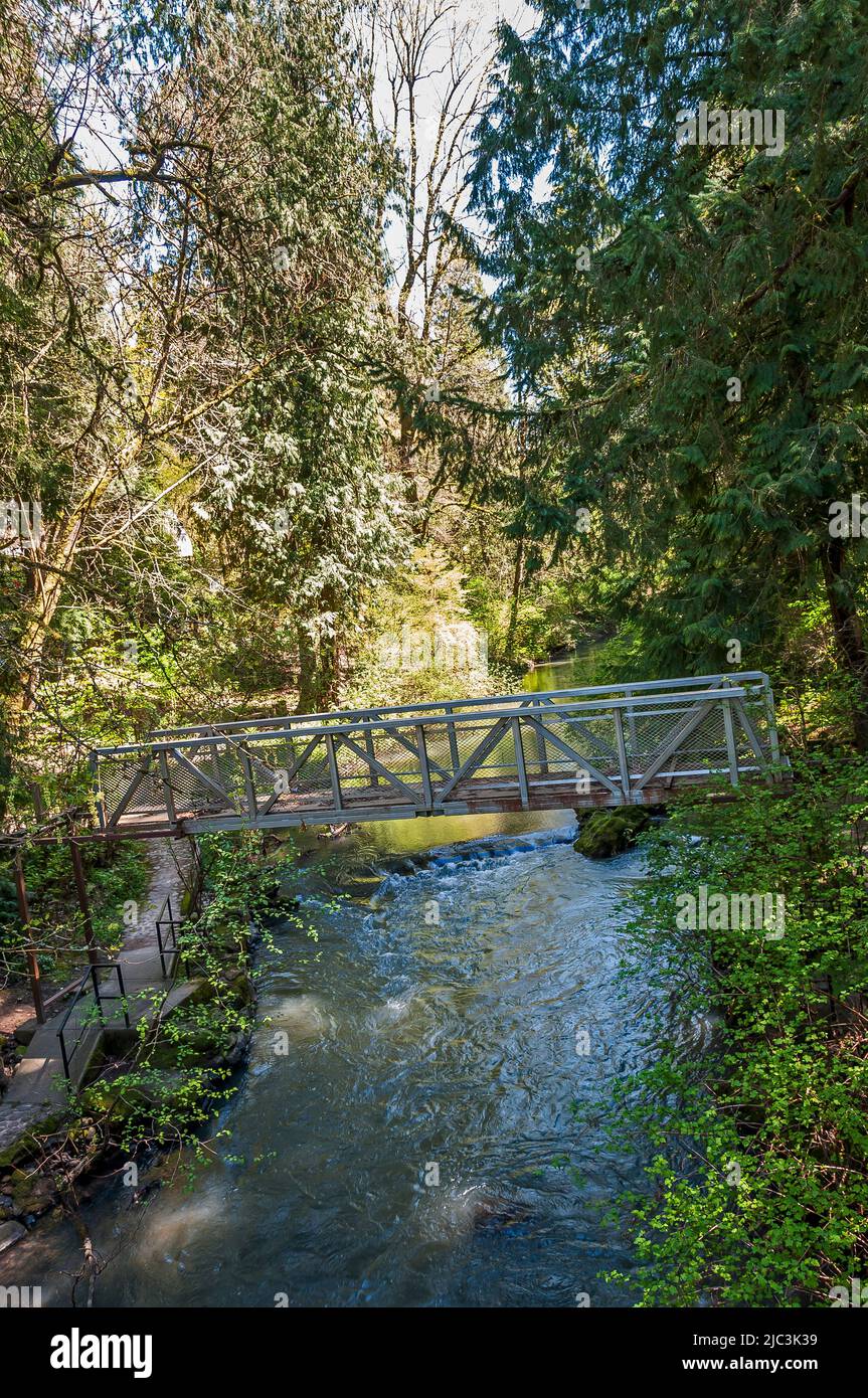 A bridge over the water on the trail at Powell Butte Nature Park in ...
