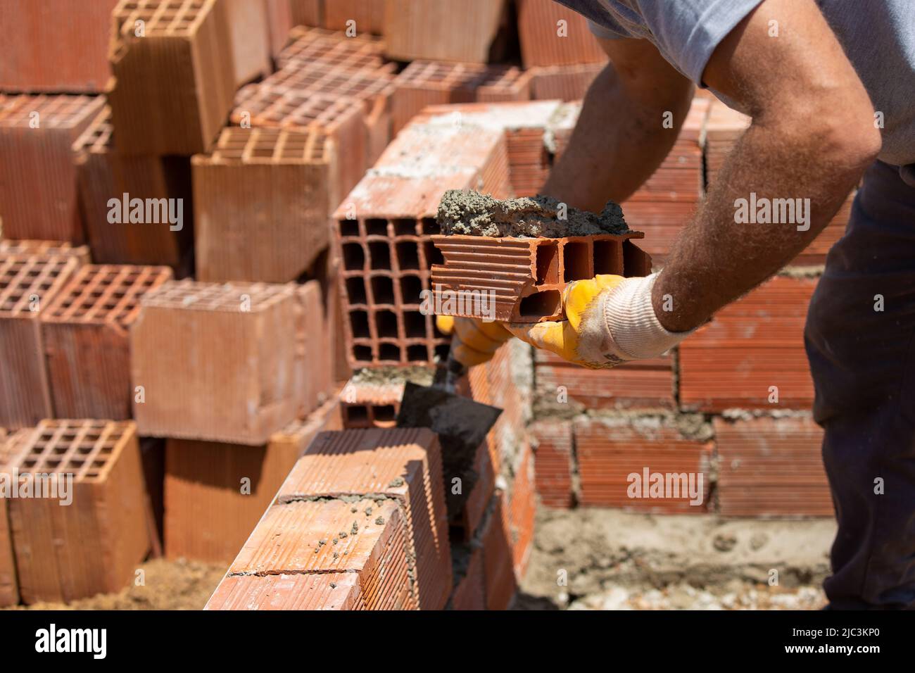 Masters who make concrete mortar and masonry in construction in Turkey ...