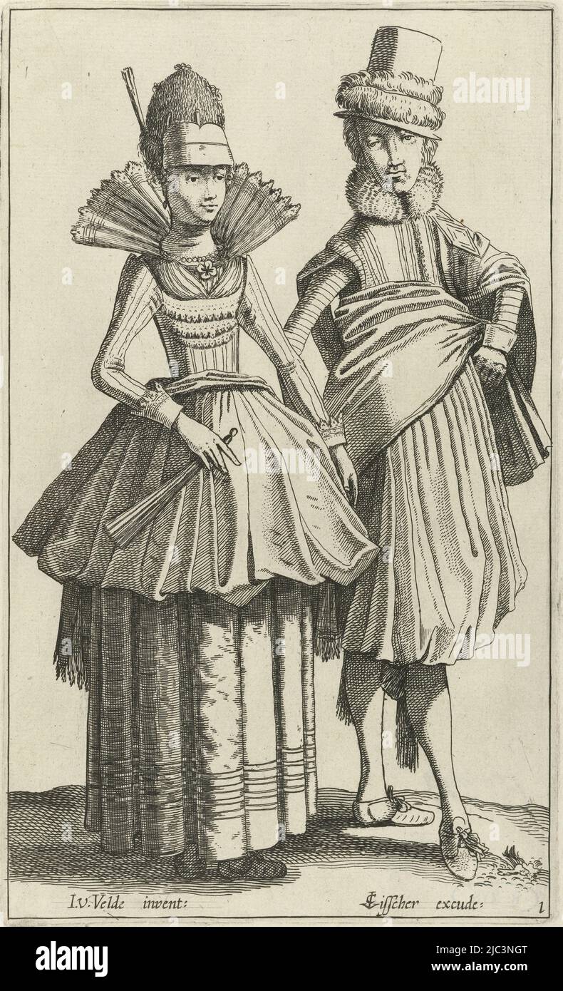 A man and a woman, seen from the front, dressed according to the ...