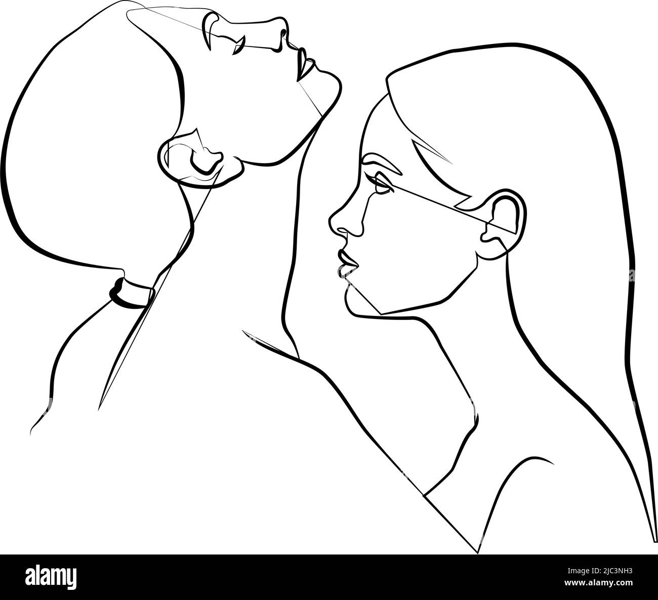 One line. Two faces in one line. Portrait. Face. Two faces online ...