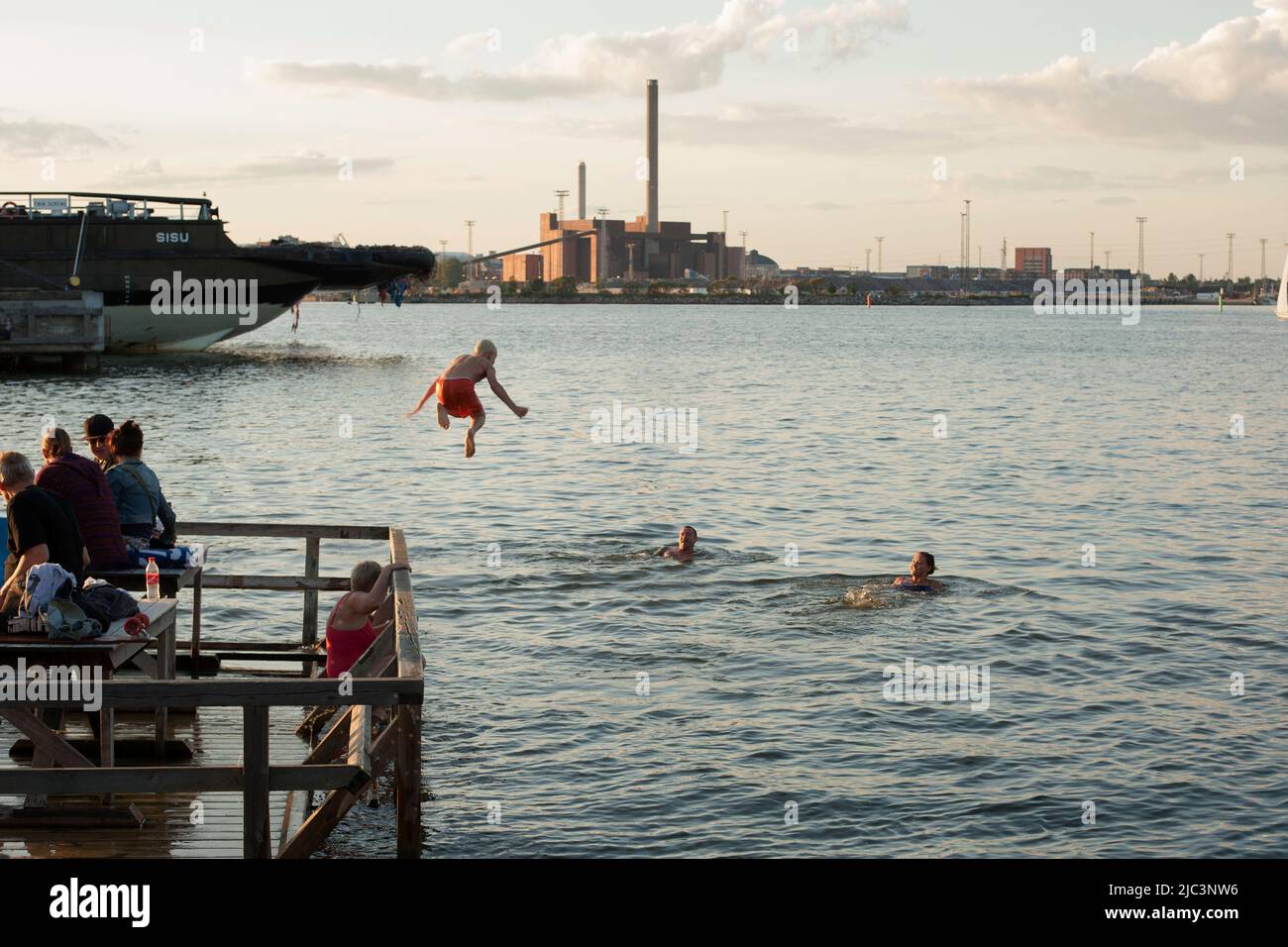 Jumping into the sea, Helsinki harbour Stock Photo - Alamy