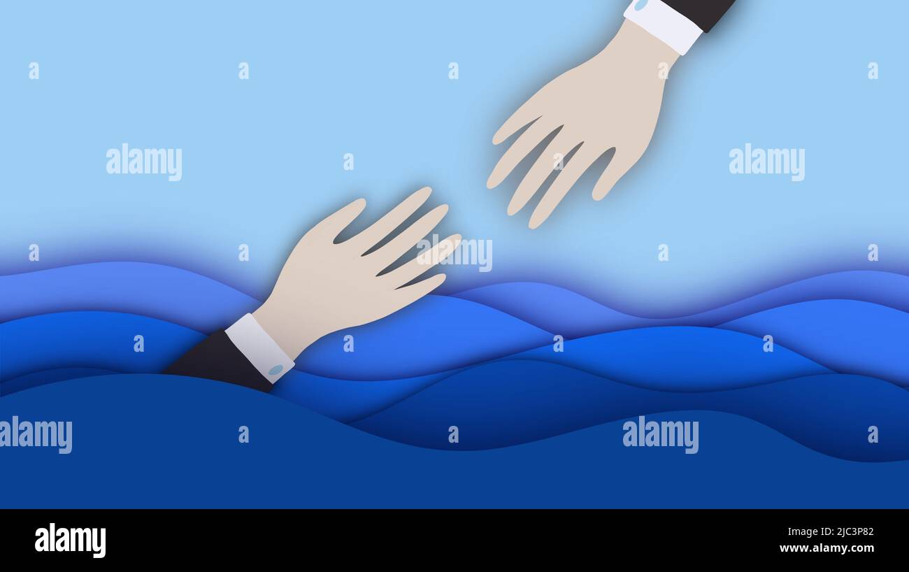 Helping hand financial world crisis concept. Paper cut banner with ...