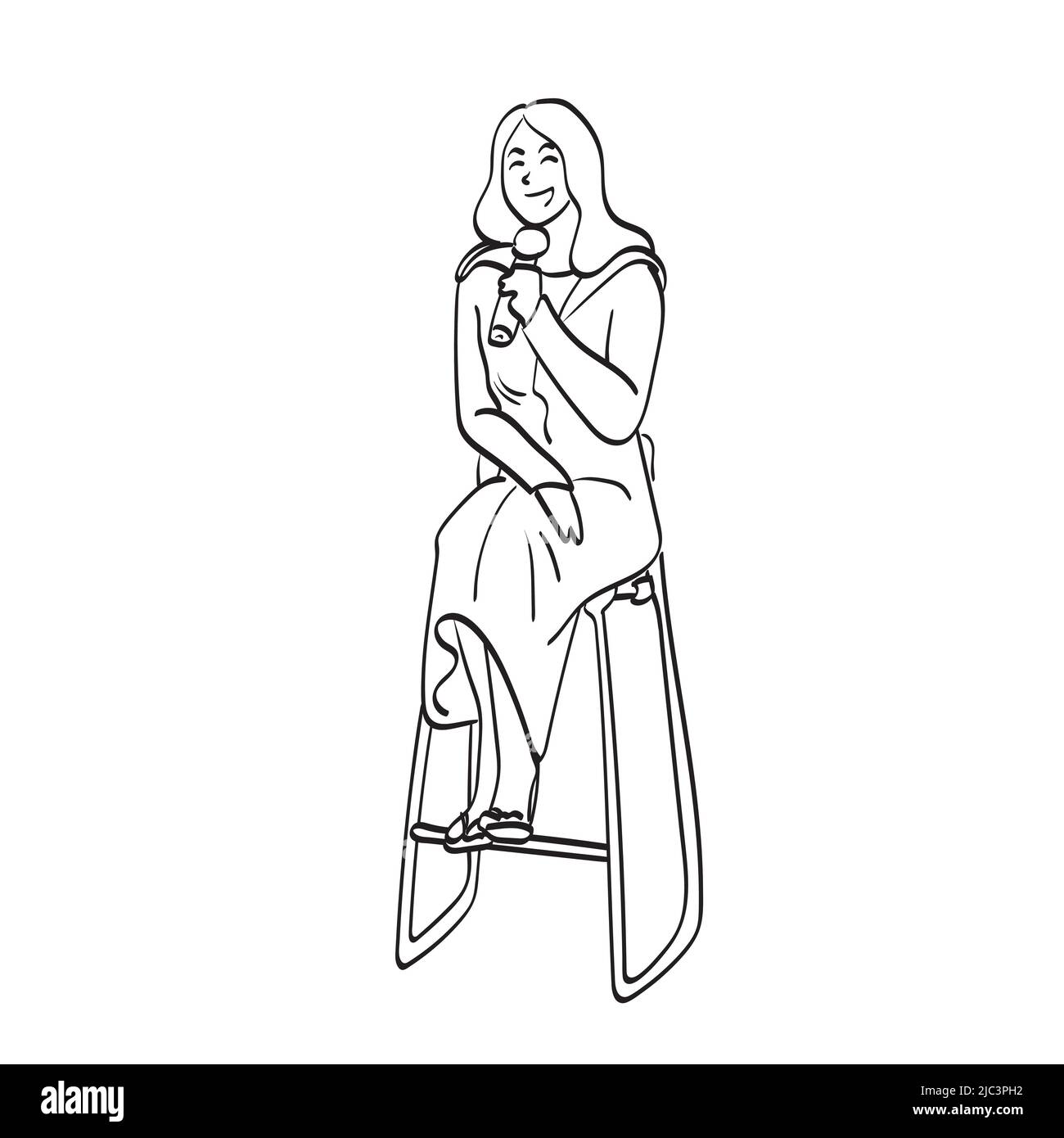 line art businesswoman speaking to microphone on chair illustration ...