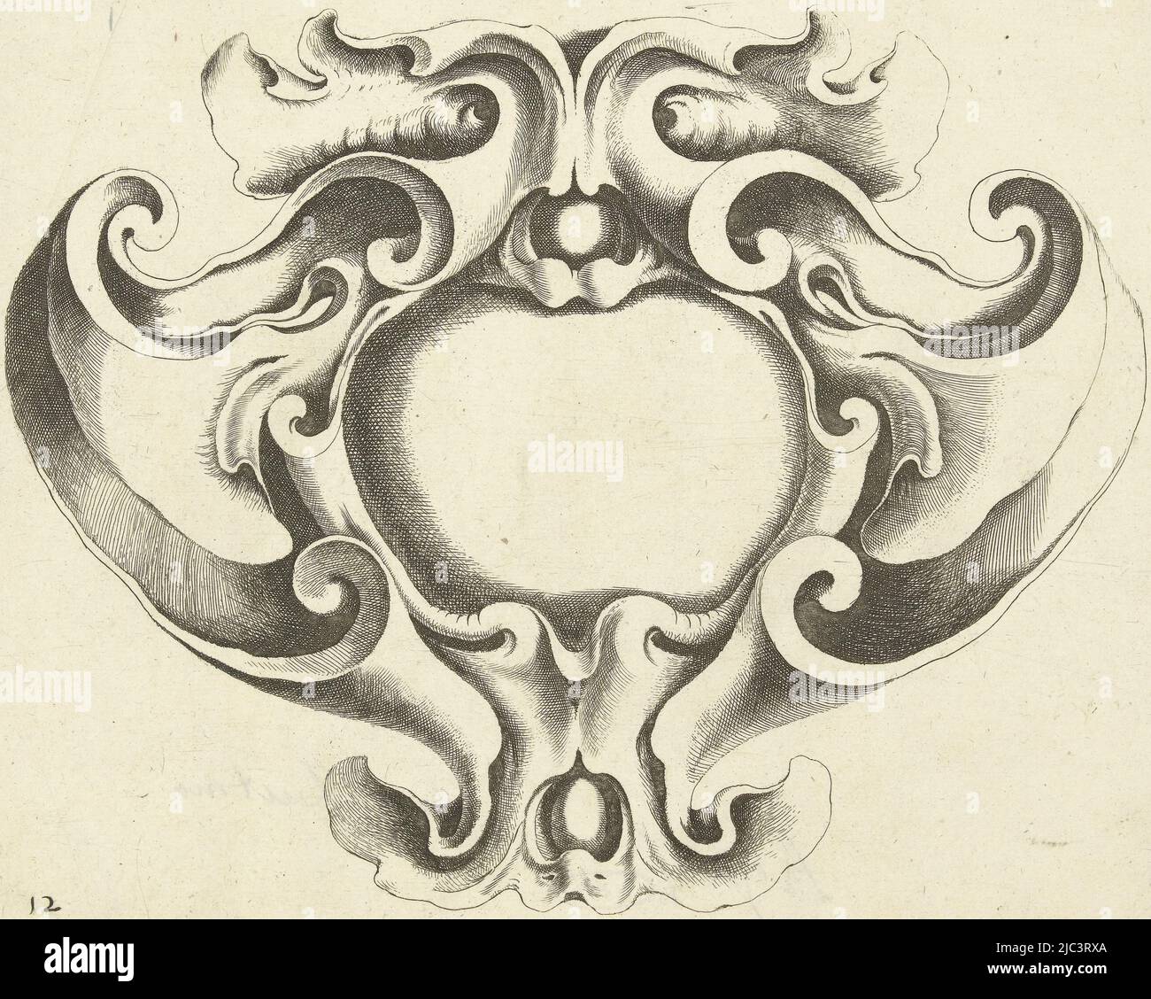 With wide flaring sides, Cartouche with at bottom and top a mask ...