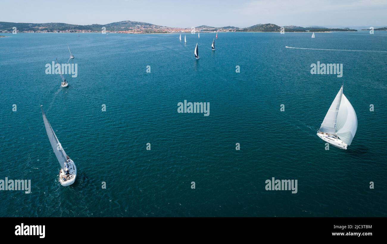Aerial view of sailing yachts competition, Adriatic sea, Croatia Stock ...