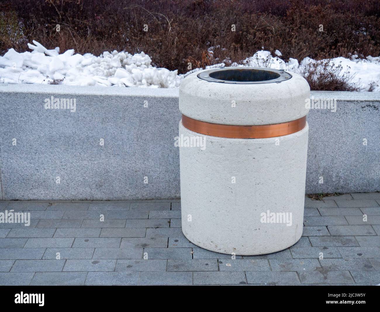 stone trash can. Caring for ecology. Trash can design Stock Photo - Alamy