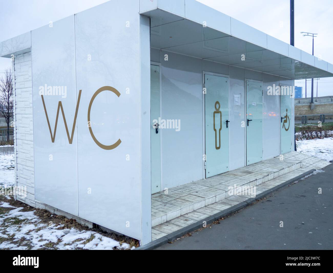 outdoor toilet. Toilet cubicle design. Paid water closet. Man and woman ...