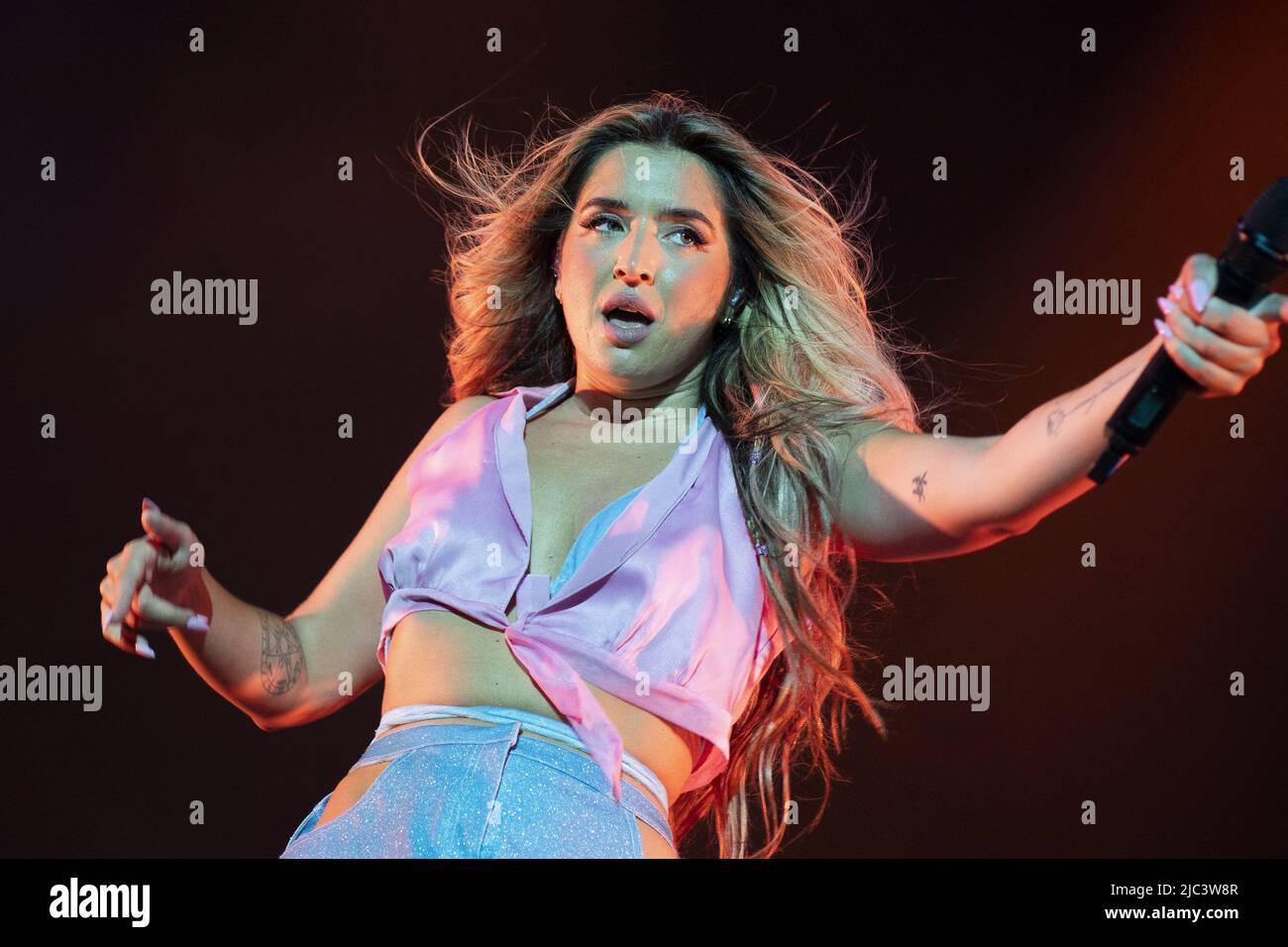 Spanish singer Lola Indigo performs on stage at Wizink Centre in Madrid ...