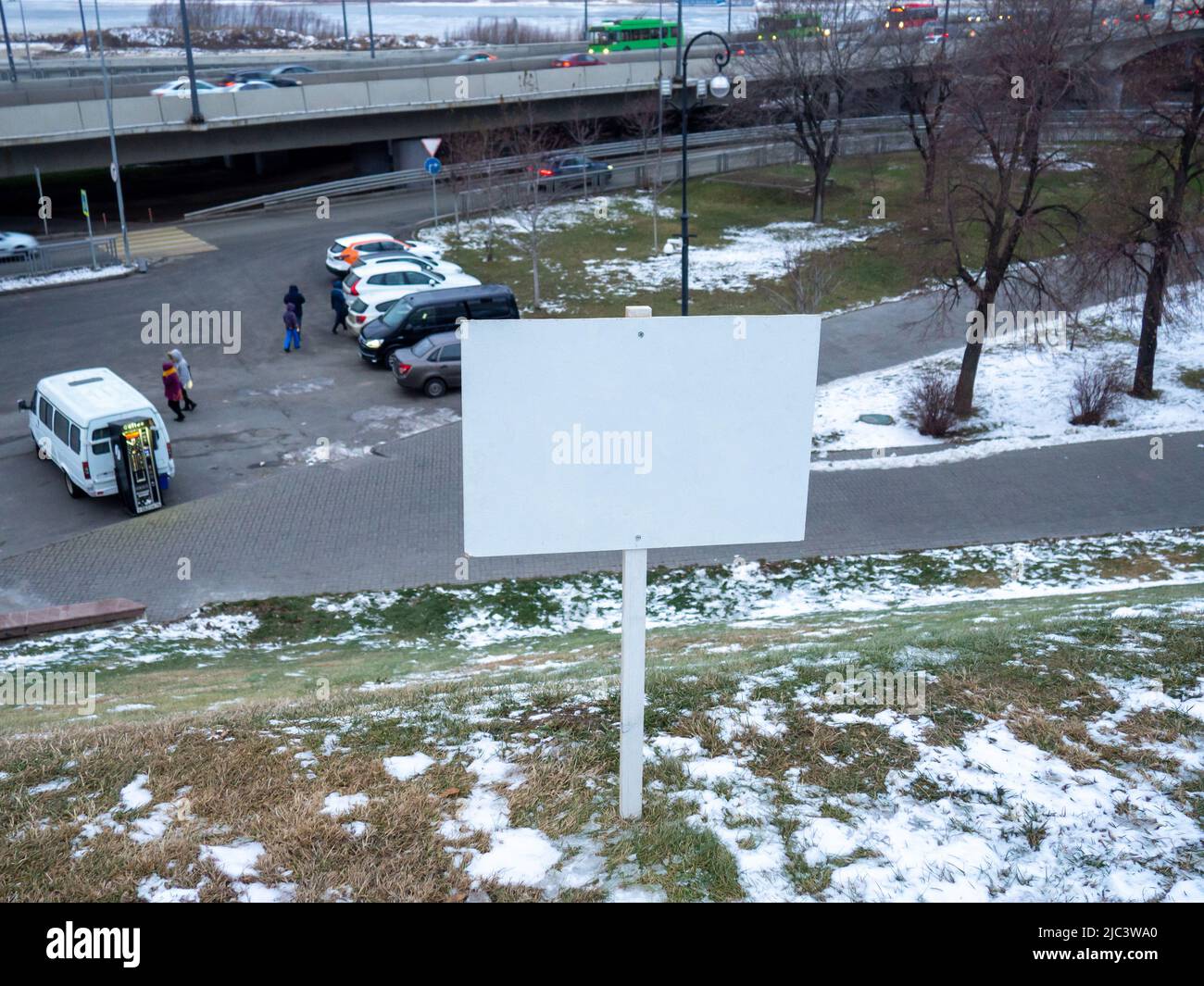 Space to fill over the cityscape. Road sign, street sign. mock-up ...