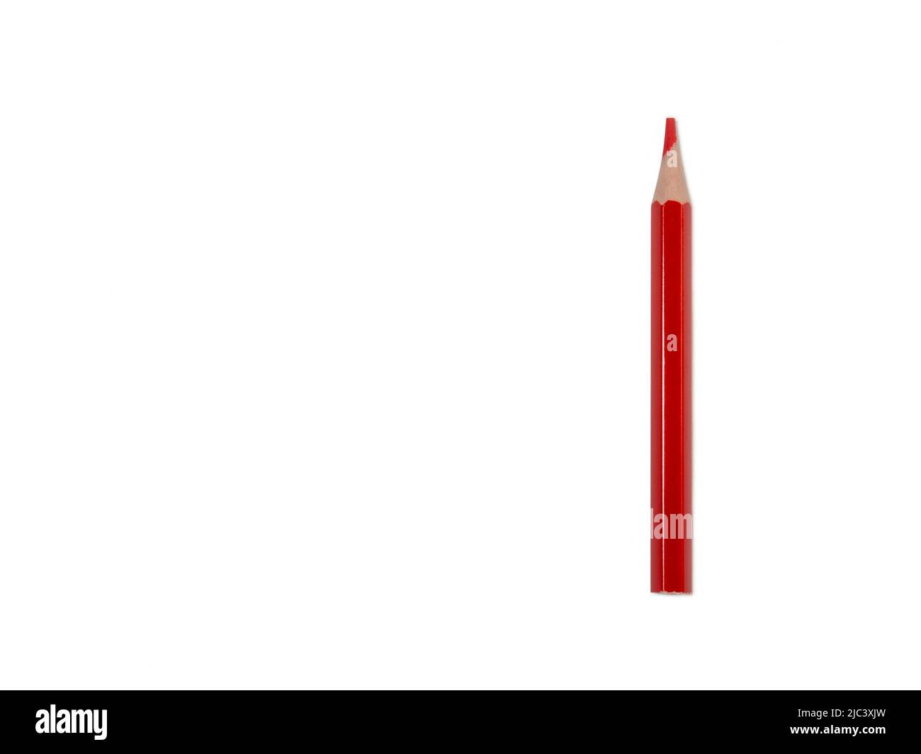 Colored pencil on a white background. Red short pencil made of wood ...