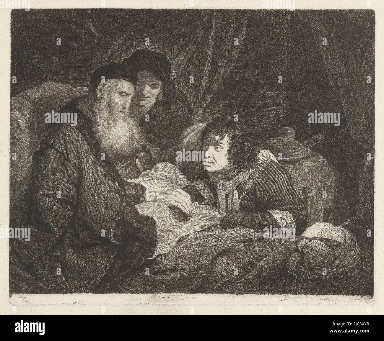 Old Isaac sits in bed and gives his blessing to the kneeling Jacob ...