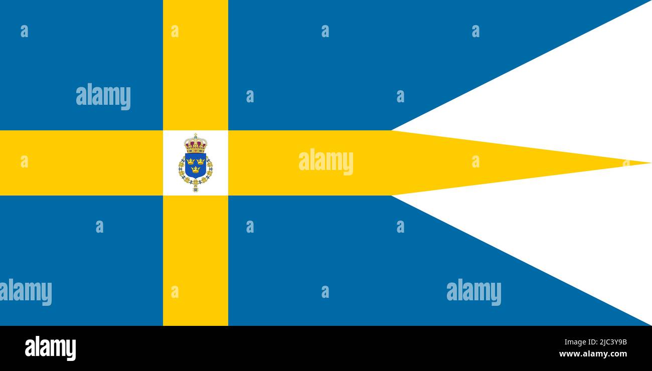Top view of flag Sweden Royal flag lesser coa, Sweden. Swedish travel ...