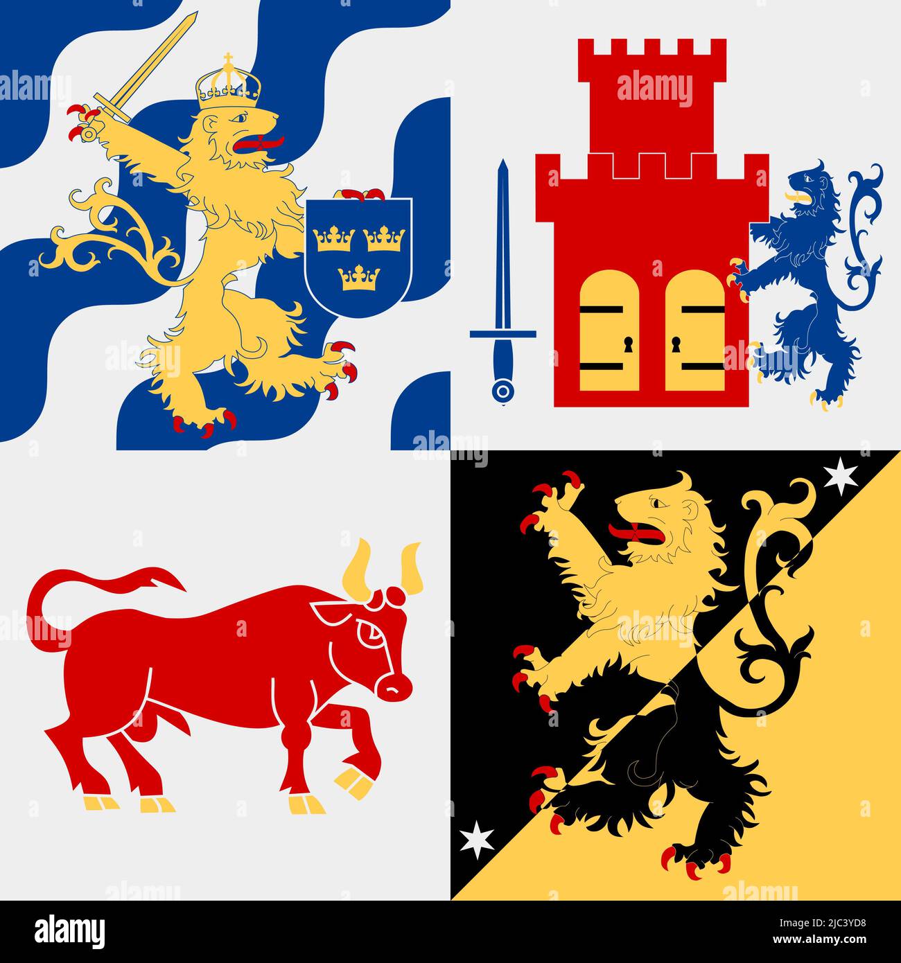 Top view of flag Vastra Gotalands, Sweden. Swedish travel and patriot ...