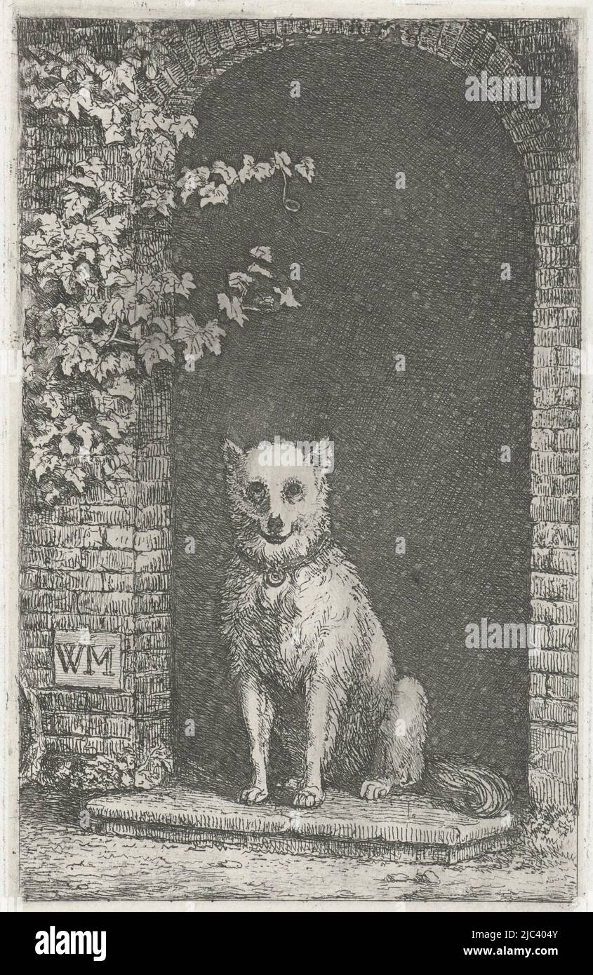 Sitting on threshold of arched doorway, Dog sitting on threshold, print ...