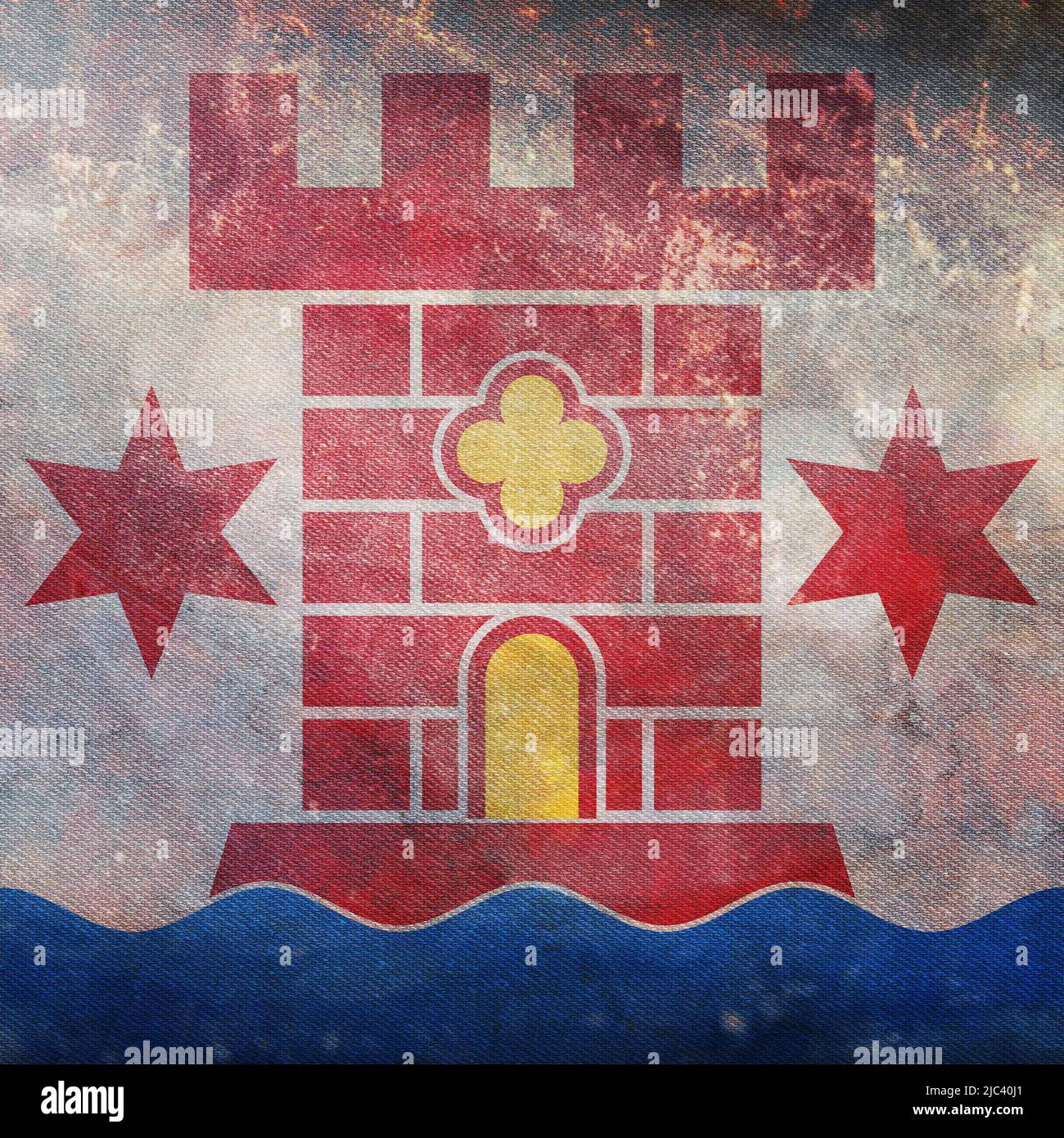 Top view of retro flag Kalmar kommun, Sweden with grunge texture ...
