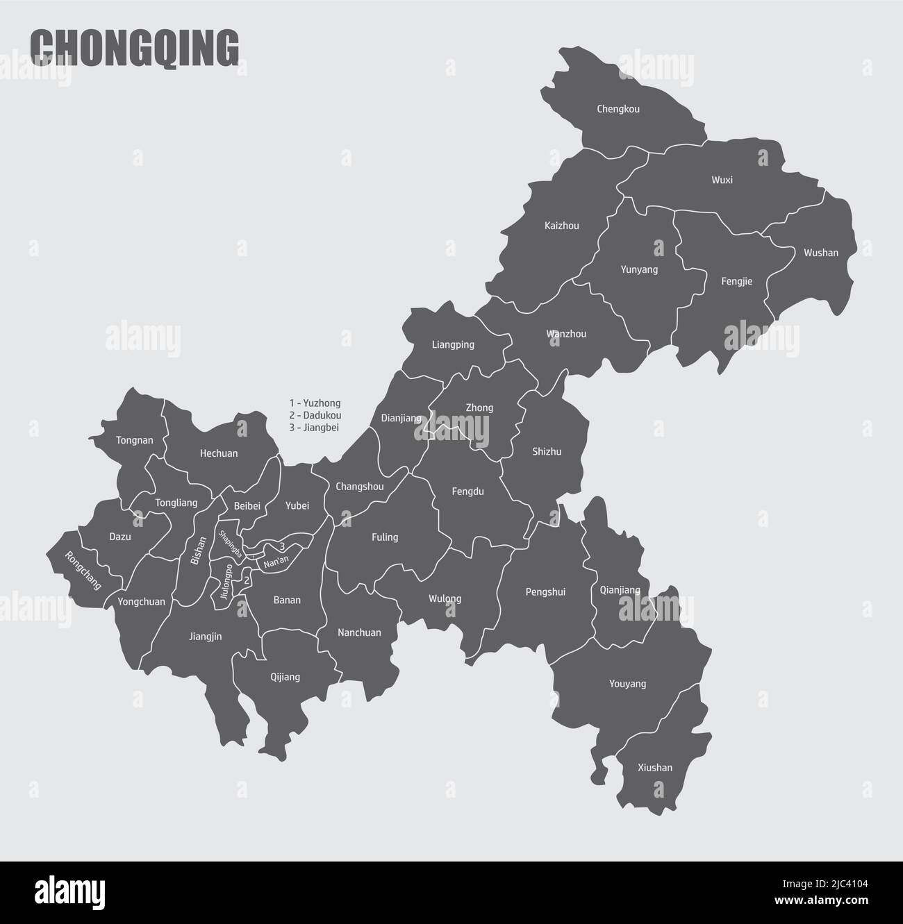 Chongqing city, administrative map with labels, China Stock Vector ...
