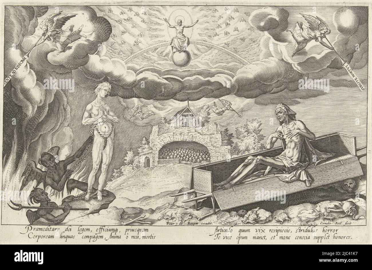 Christ sits as judge on the rainbow, his feet resting on the globe. He ...