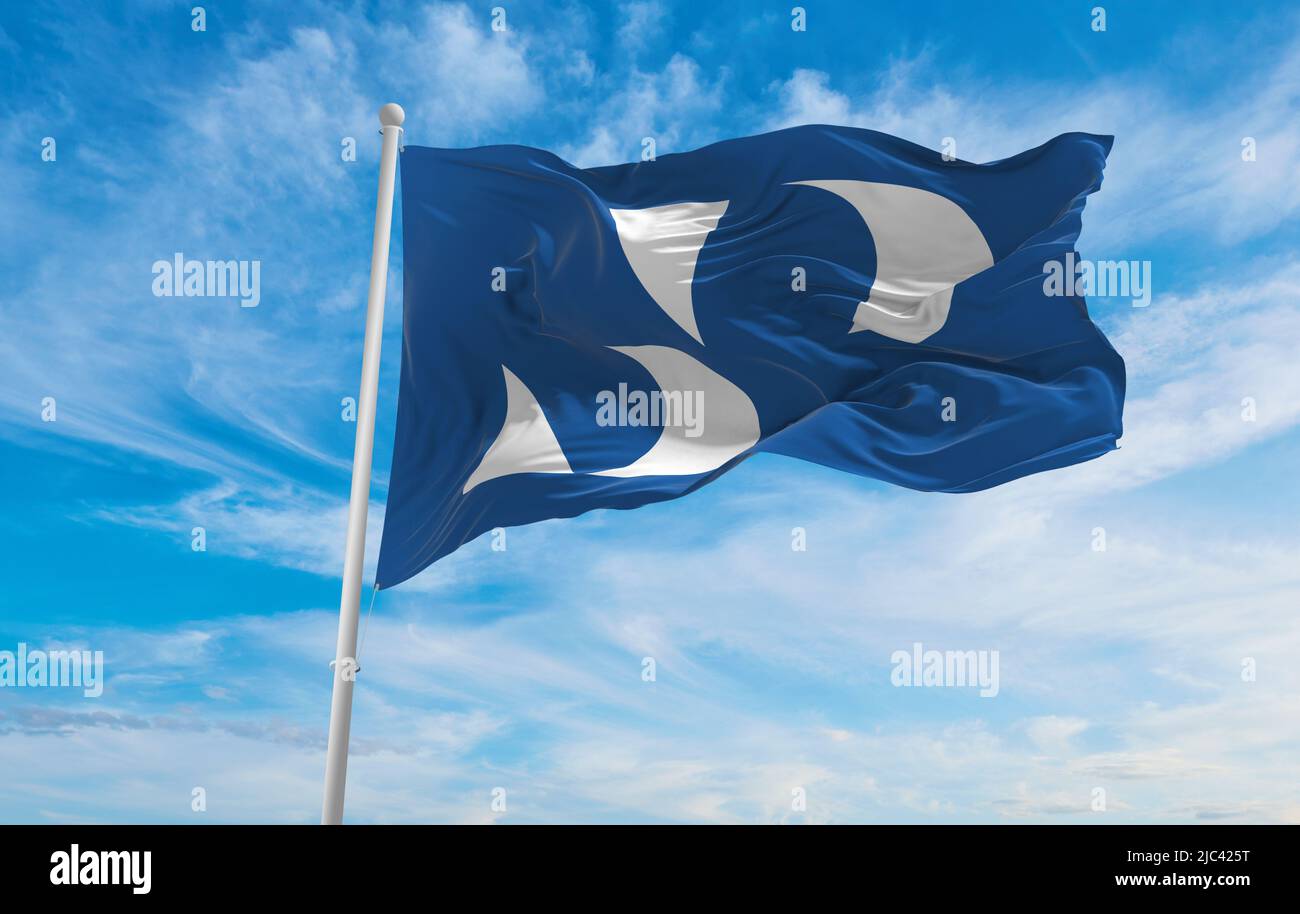 official flag of Sveriges Radio , Sweden at cloudy sky background on ...