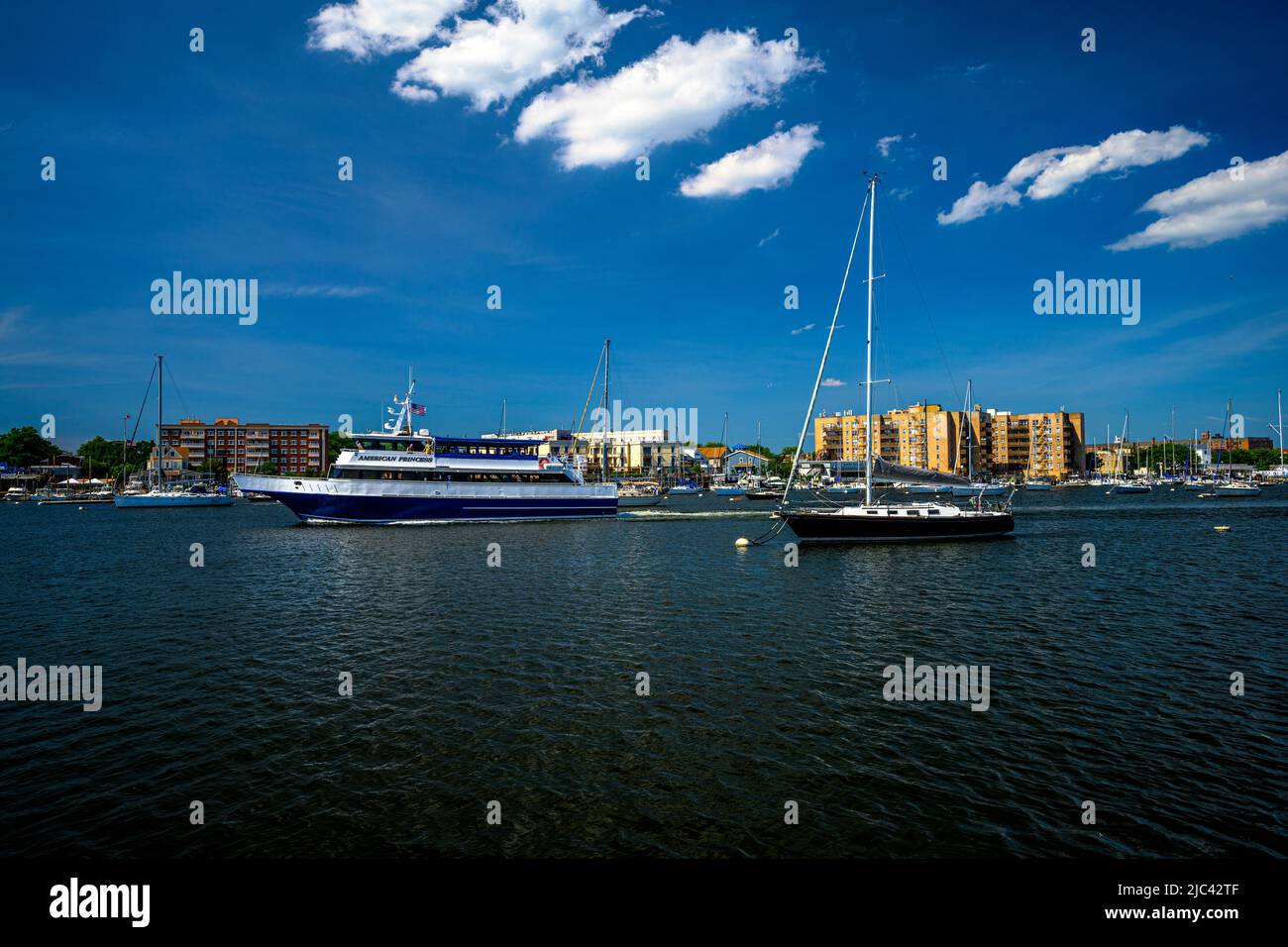 Shepshead Bay marina on a sunny early summer day; Brooklyn, NY USA ...