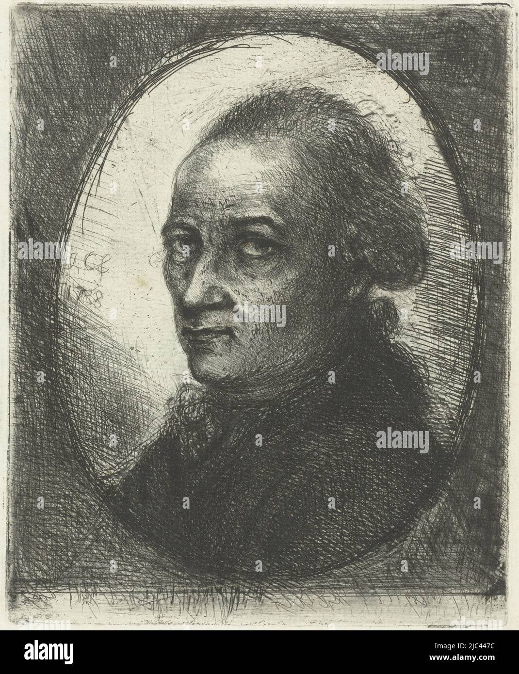 Portrait in oval frame of Jan Chalon, the printmaker himself. Bust to ...
