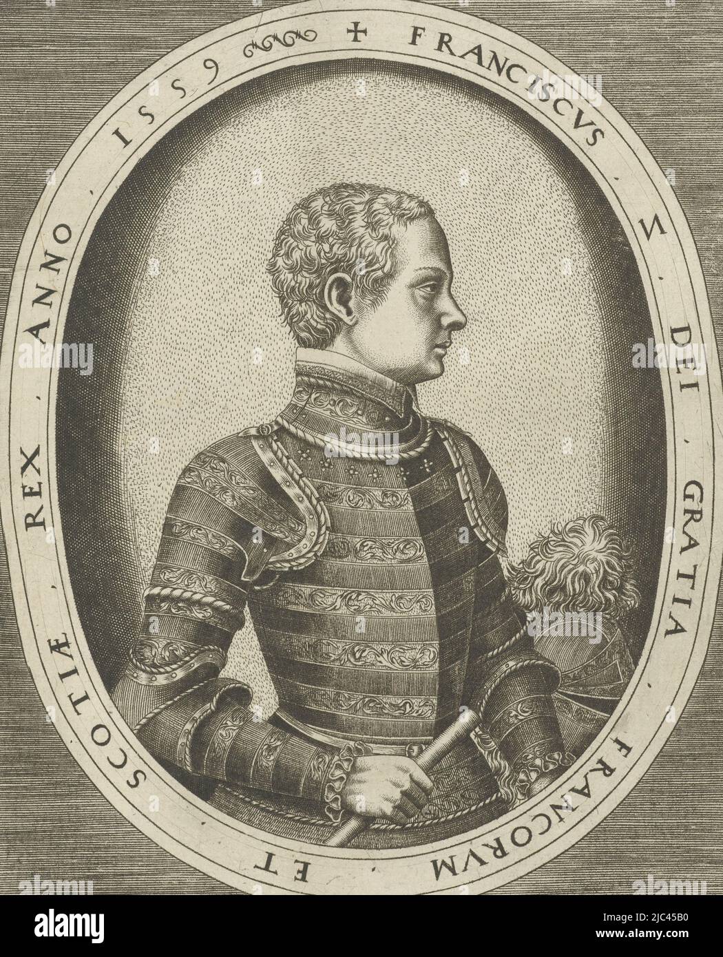 Portrait of Francis II, King of France, half-face to the right holding ...